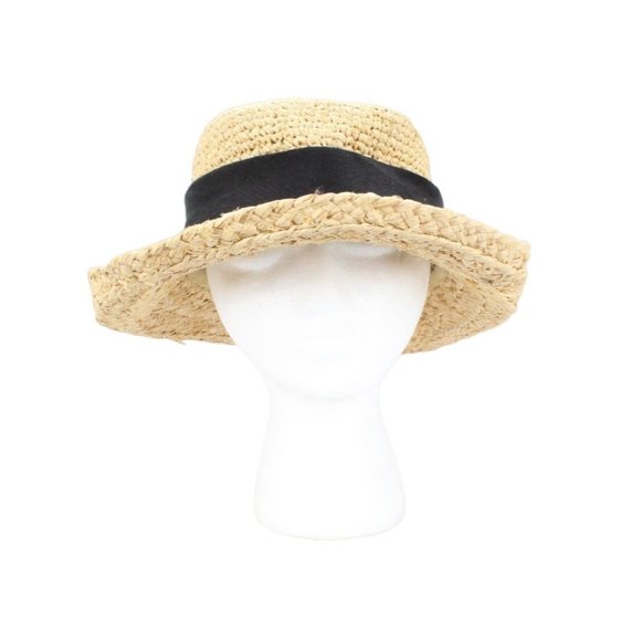 Scala | Accessories | Scala Unitalla Tan Raffia Paper Braid Black Bow ...